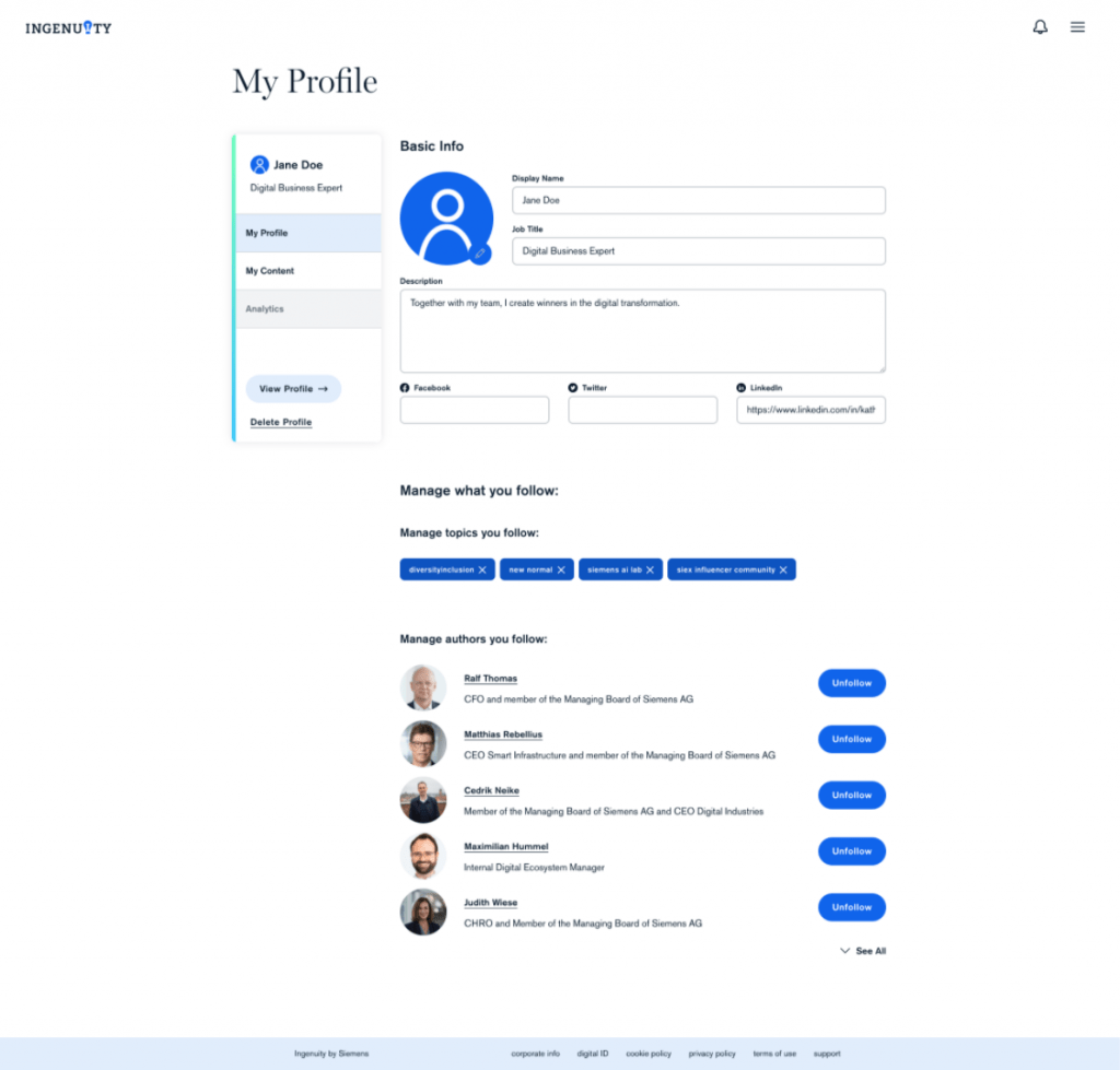 1. Your profile in FAQs on Siemens Blog